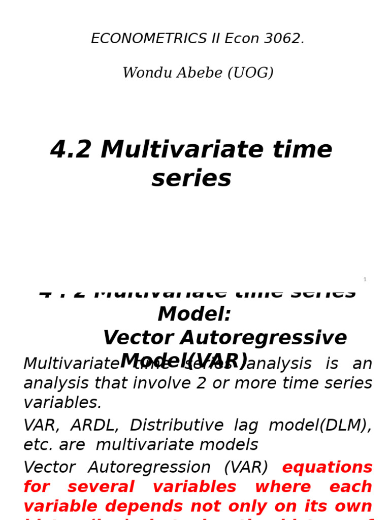 Econometrics Ii Chap 4 2 Multivariate Time Series Ppt Autosaved Pdf Vector Autoregression