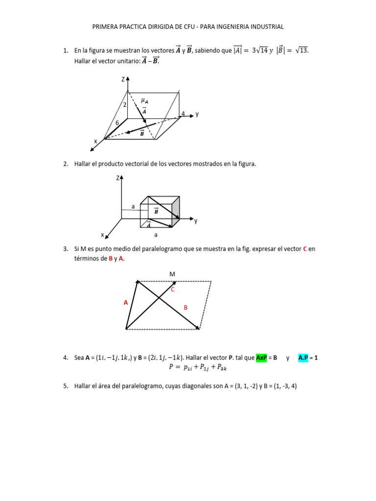 Primera Practica Dirigida de Vectores 2024 | PDF | Vector Euclidiano | Mecánica