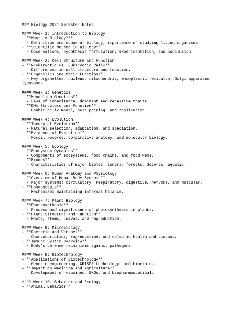 Biology 2024 Semester Notes | PDF | Biology | Evolution