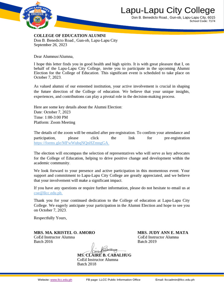 Lapu-Lapu College Education Alumni Election | PDF