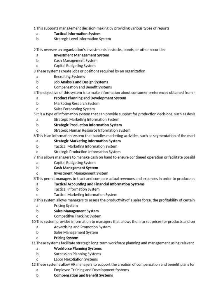 MIS-QUIZ-05132024 2 | PDF | Human Resource Management | Marketing