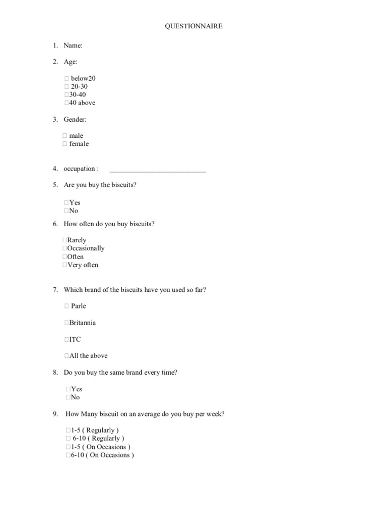 QUESTIONNAIRE - of Brand Loyalty | PDF