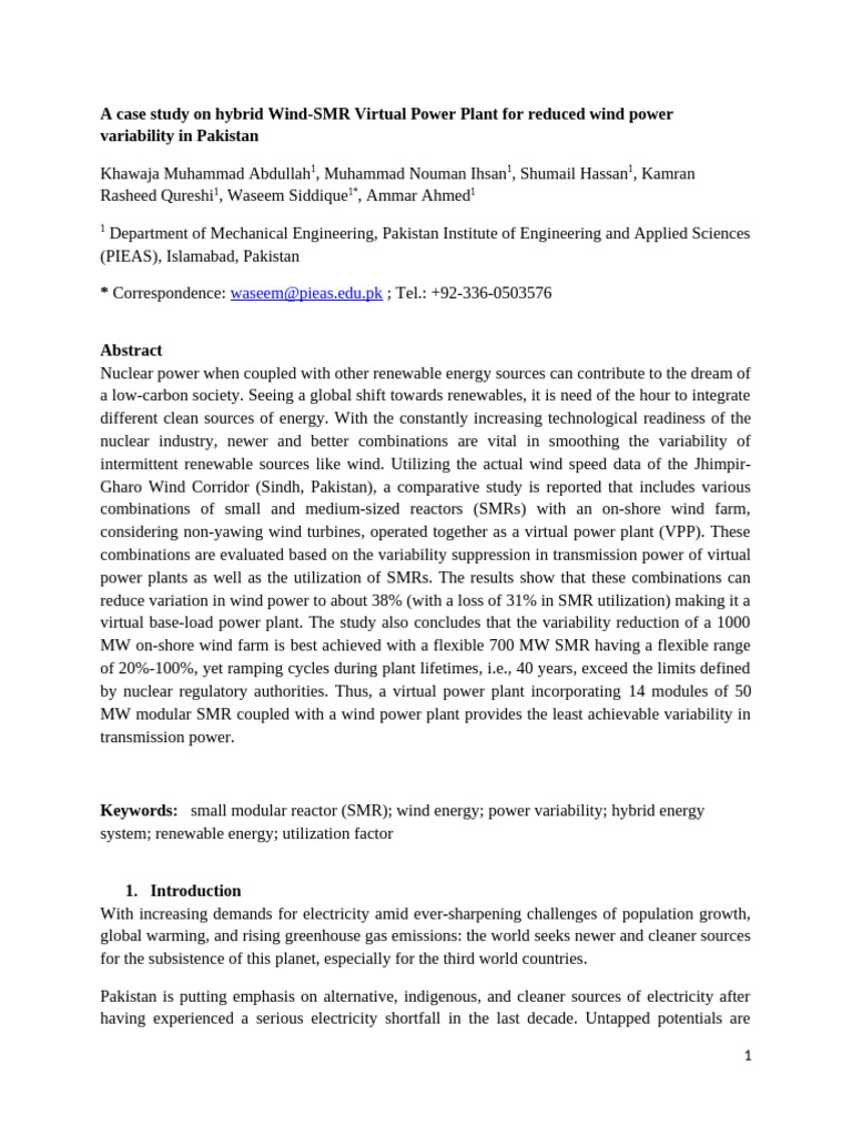 Hybrid Wind-SMR VPP Case Study in Pakistan | PDF | Wind Power | Wind Farm
