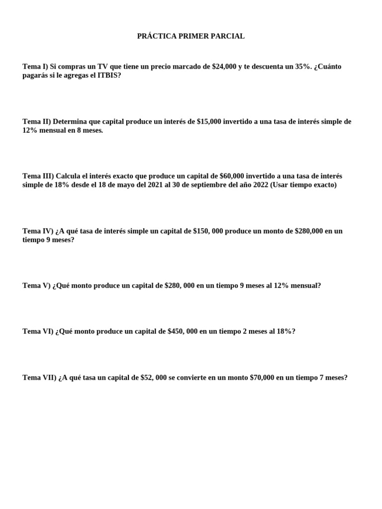 PrÃ¡ctica Primer Parcial Financiera | PDF