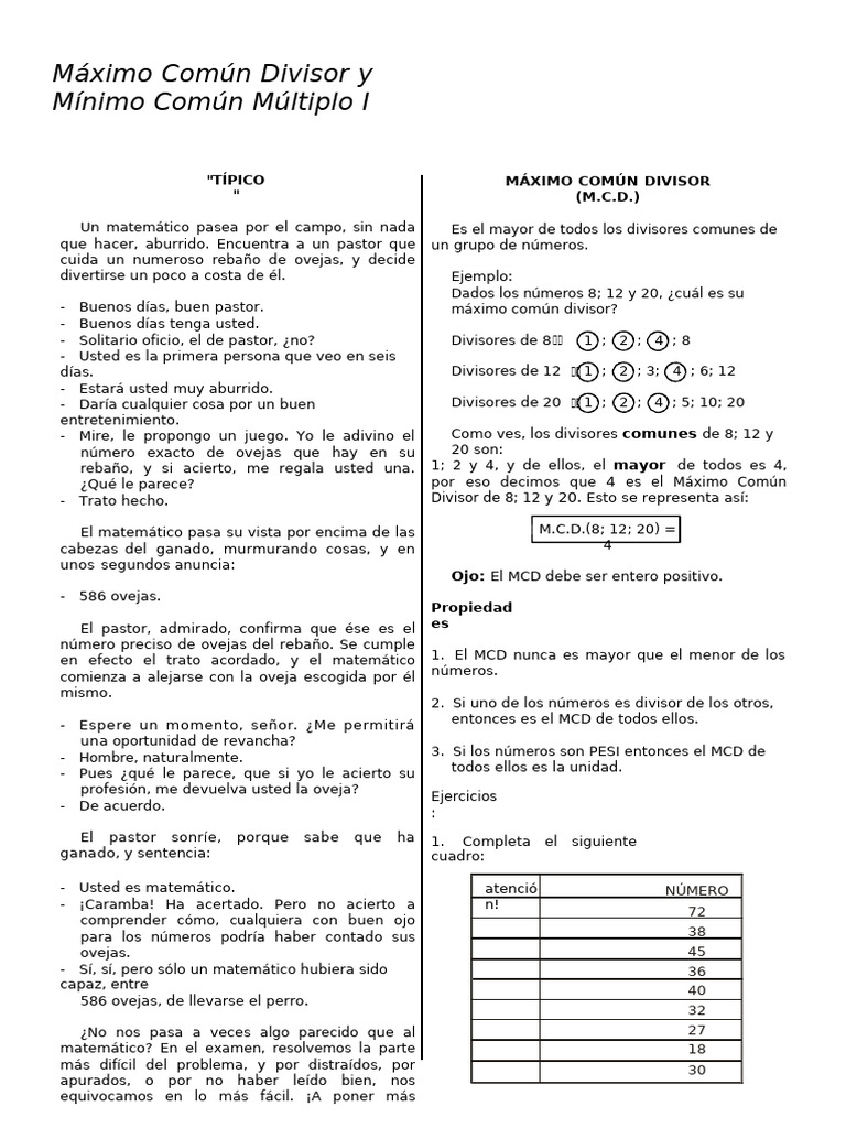 16 Descargar Mínimo Común Múltiplo y Máximo Común Divisor - Primero de ...