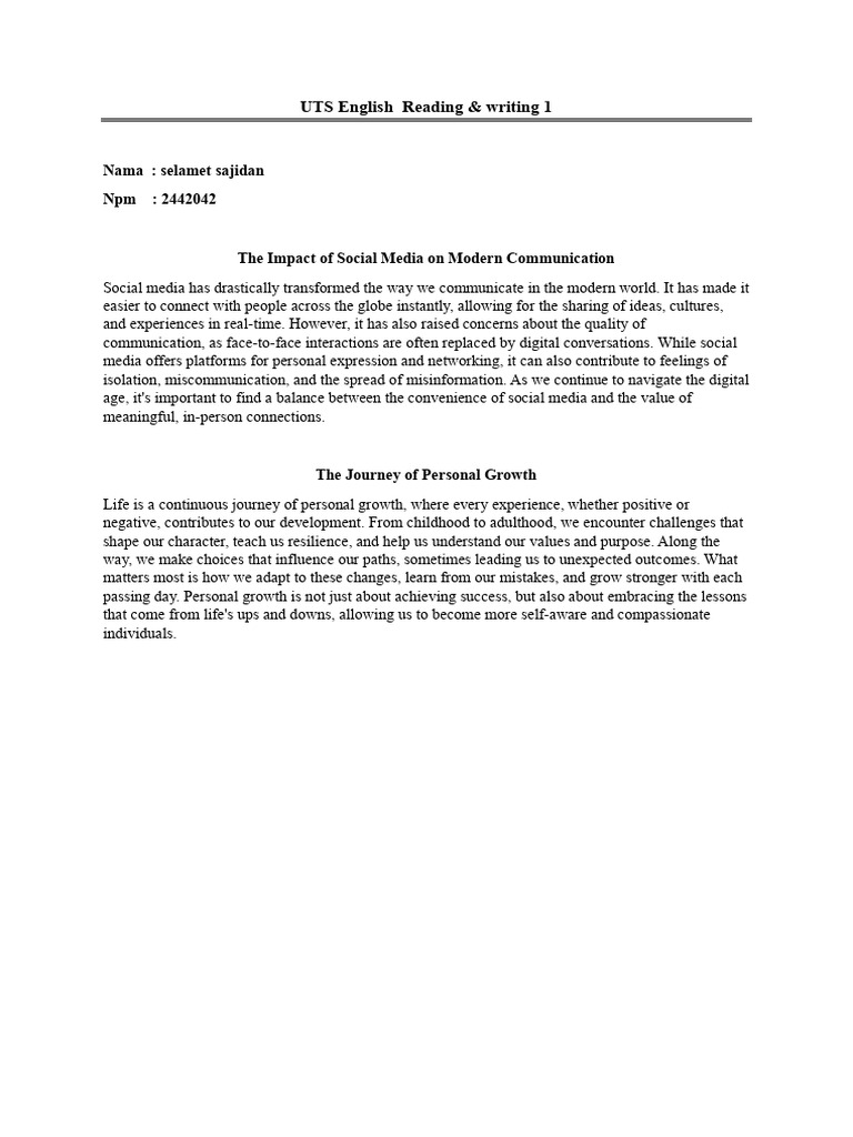 'UTS ENGLISH 1' | PDF