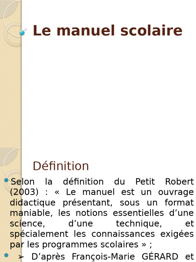 Définition et importance du manuel scolaire | PDF | Pédagogie | Manuel ...