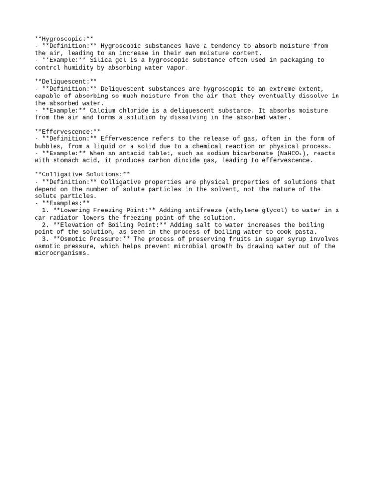 Hygroscopic, Deliquescent, Effervescence Explained | PDF