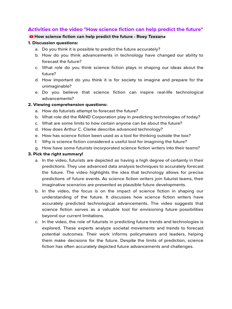 Activities On The Video How Science Fiction Can Help Predict The Future ...