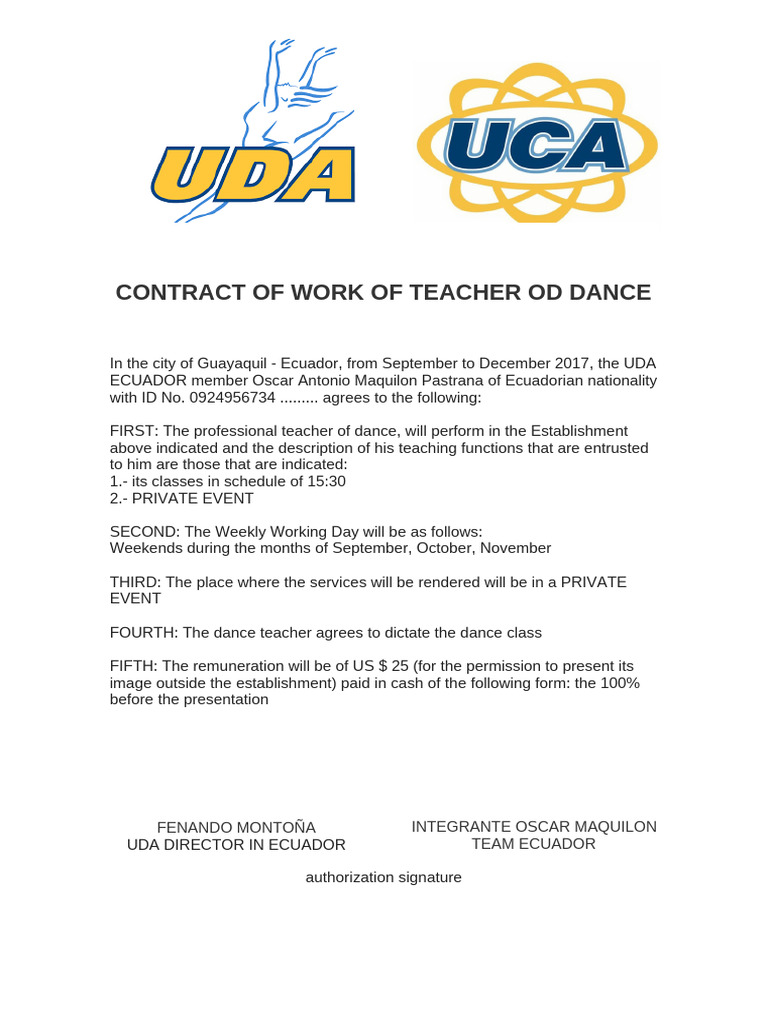 Contract of Work of Teacher Od Dance | PDF