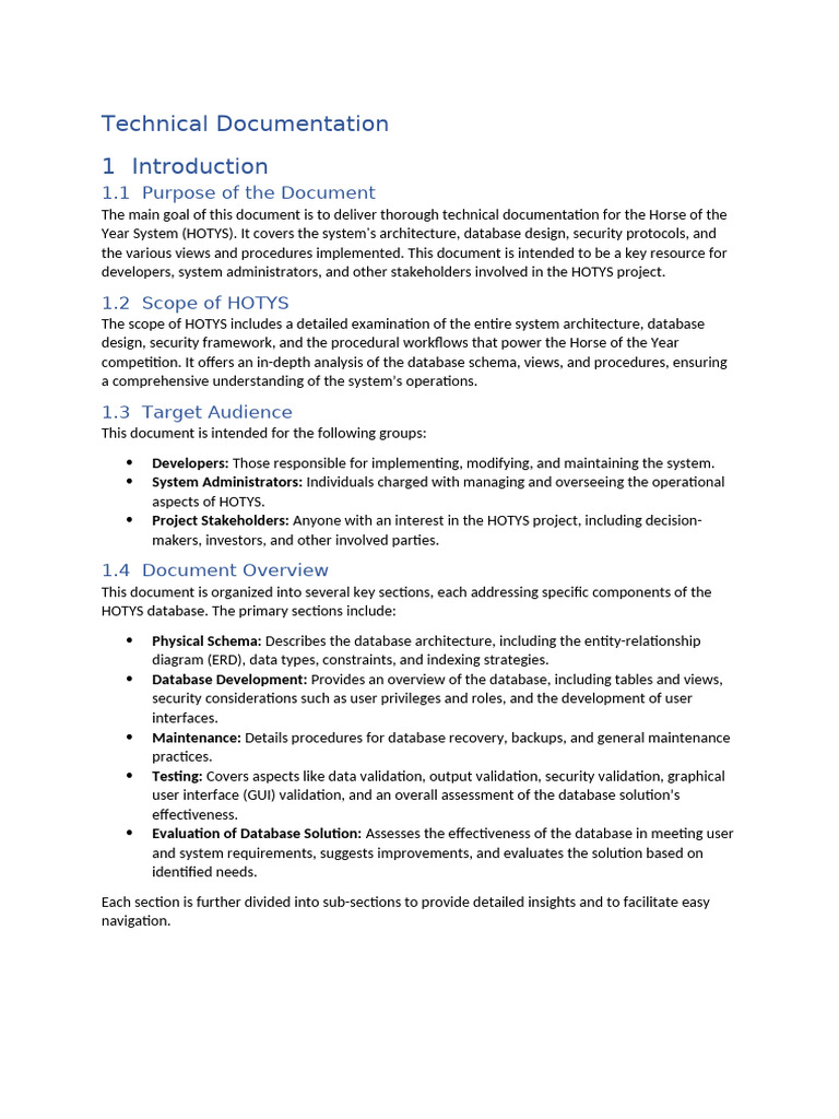 HOTYS Technical Document template V2 (1)[1] (2) | PDF | Databases | Backup