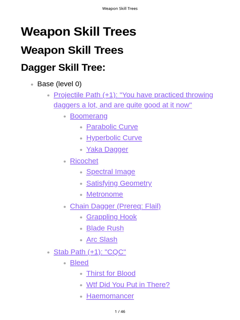 Weapon Skill Trees | PDF | Dagger | Spear