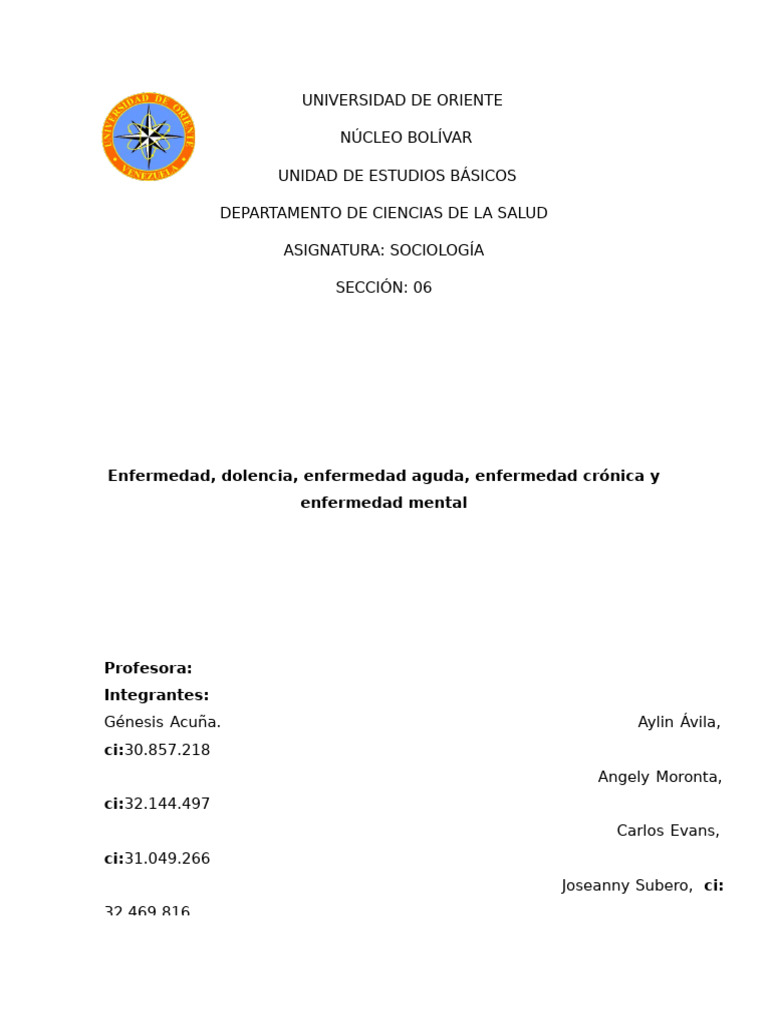 Enfermedad | PDF | Condicion cronica | Trastorno mental