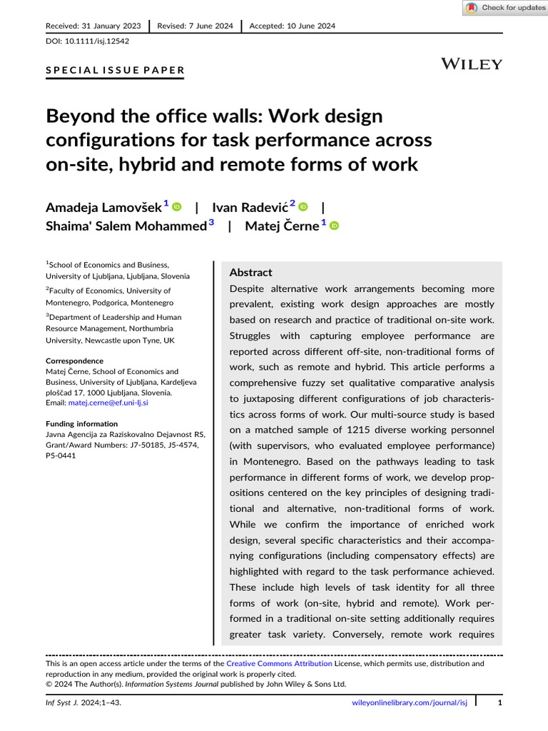 Beyond The Office Walls Work Design Configurations For Task Performance ...