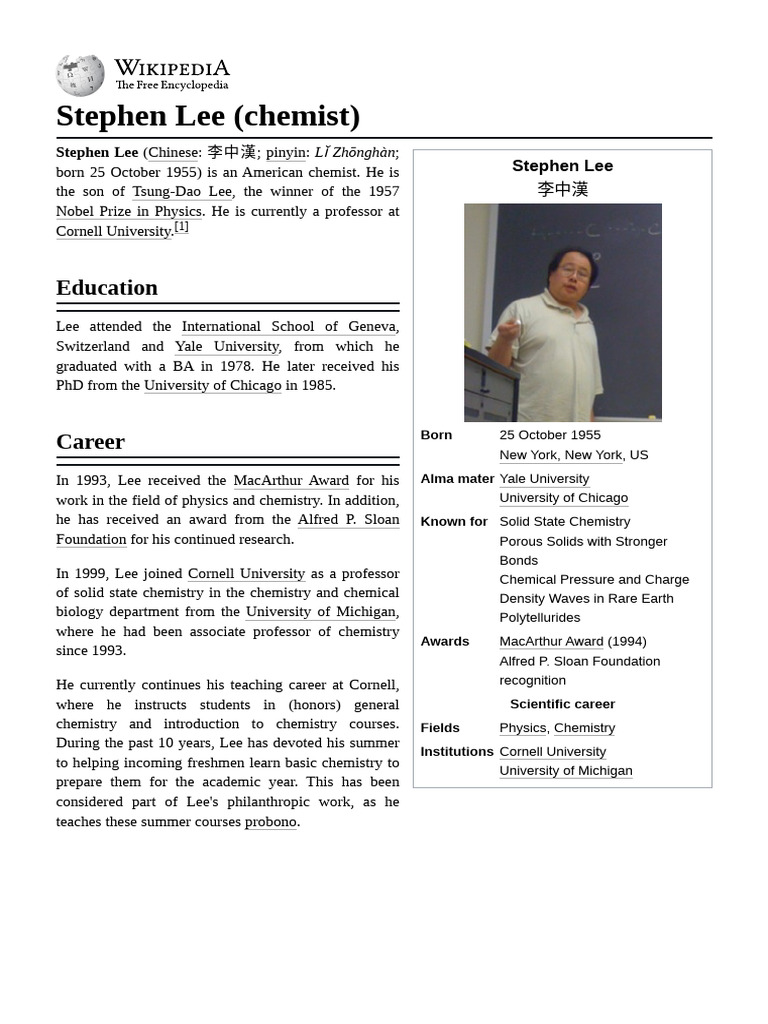 Stephen Lee (Chemist) | PDF | Physical Sciences | Chemistry