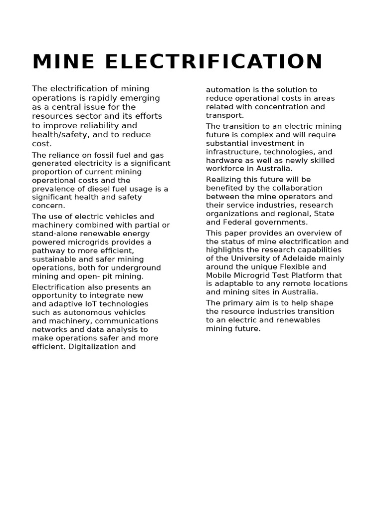 Mine Electrification and Future Directions | PDF | Electric Vehicle ...