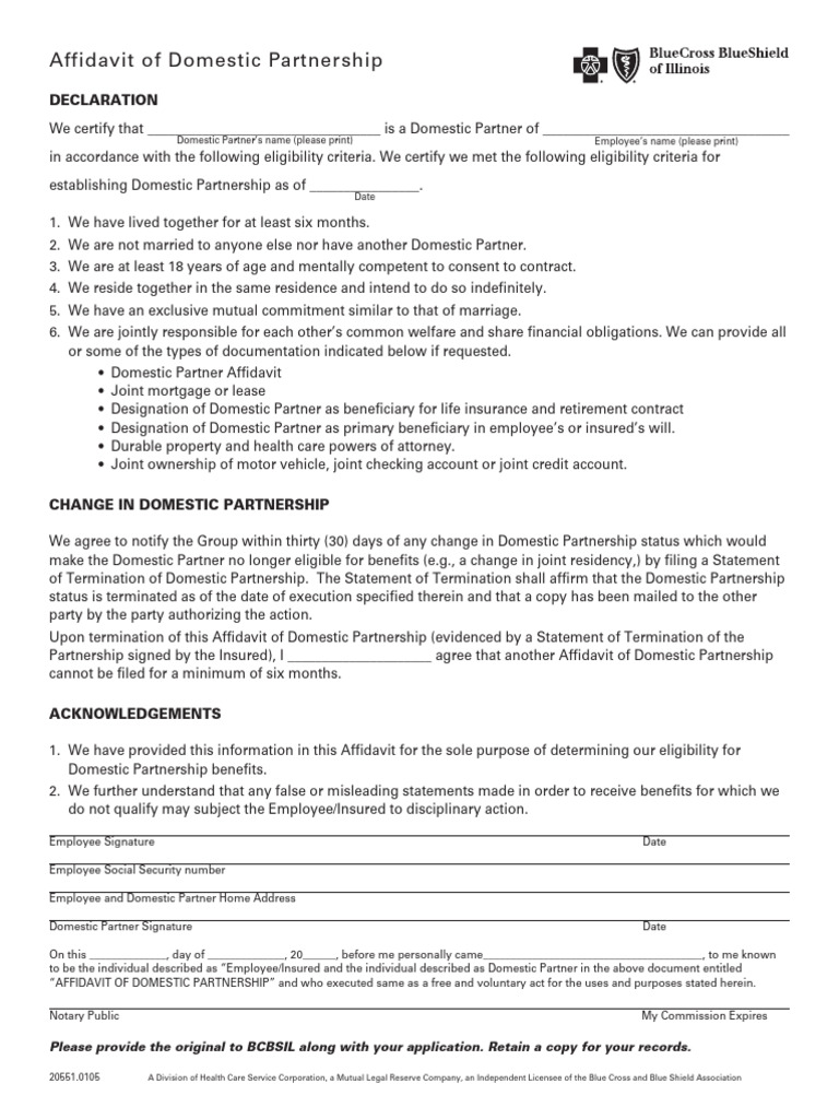 Domestic Partnership Affidavit Form | PDF | Domestic Partnership ...