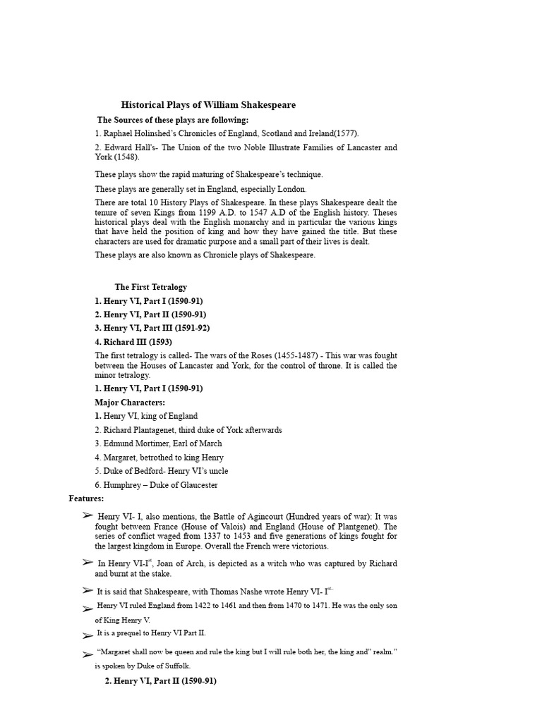 Shakespeare's Historical Plays, Lines, Sonnets, Criticism For Students ...