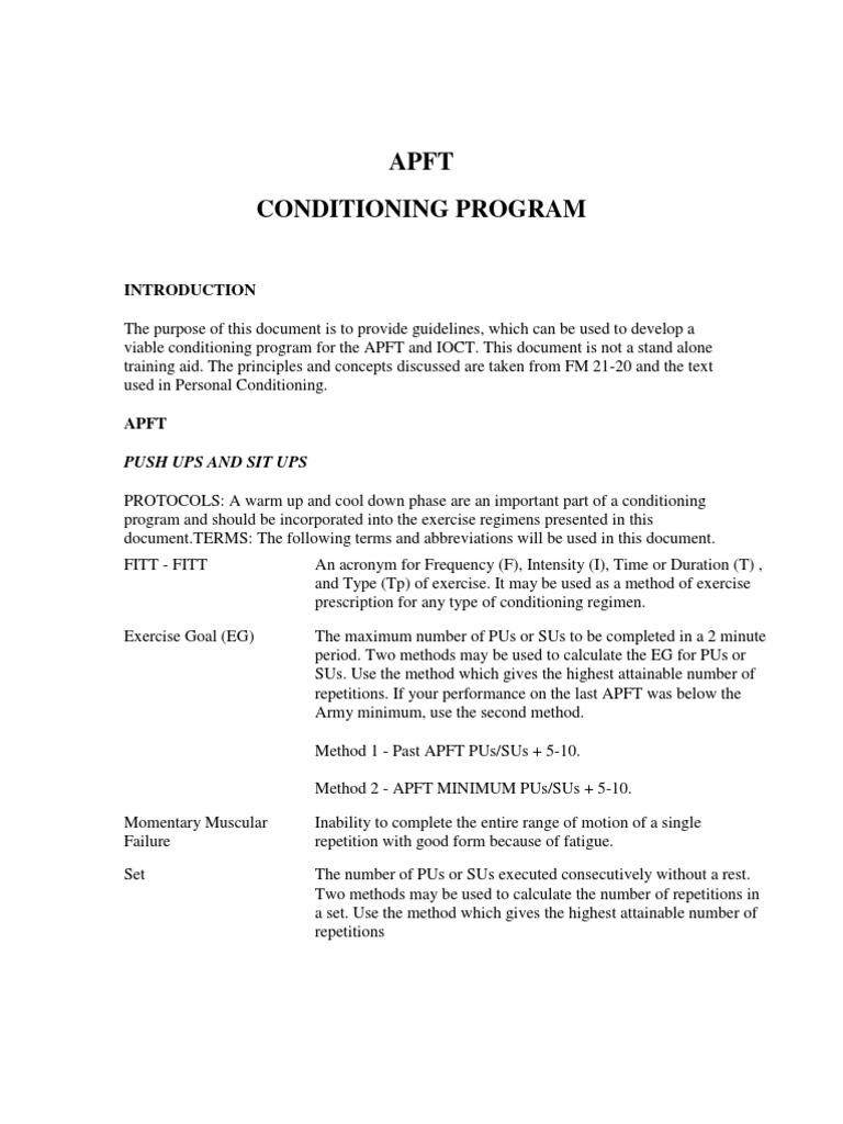 Apft Conditioning Program: Push Ups and Sit Ups | PDF | Aerobic ...