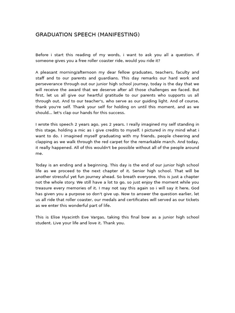Inspiring Junior High Graduation Speech | PDF