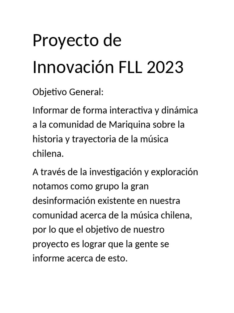 Proyecto de Innovación FLL 2023 | PDF