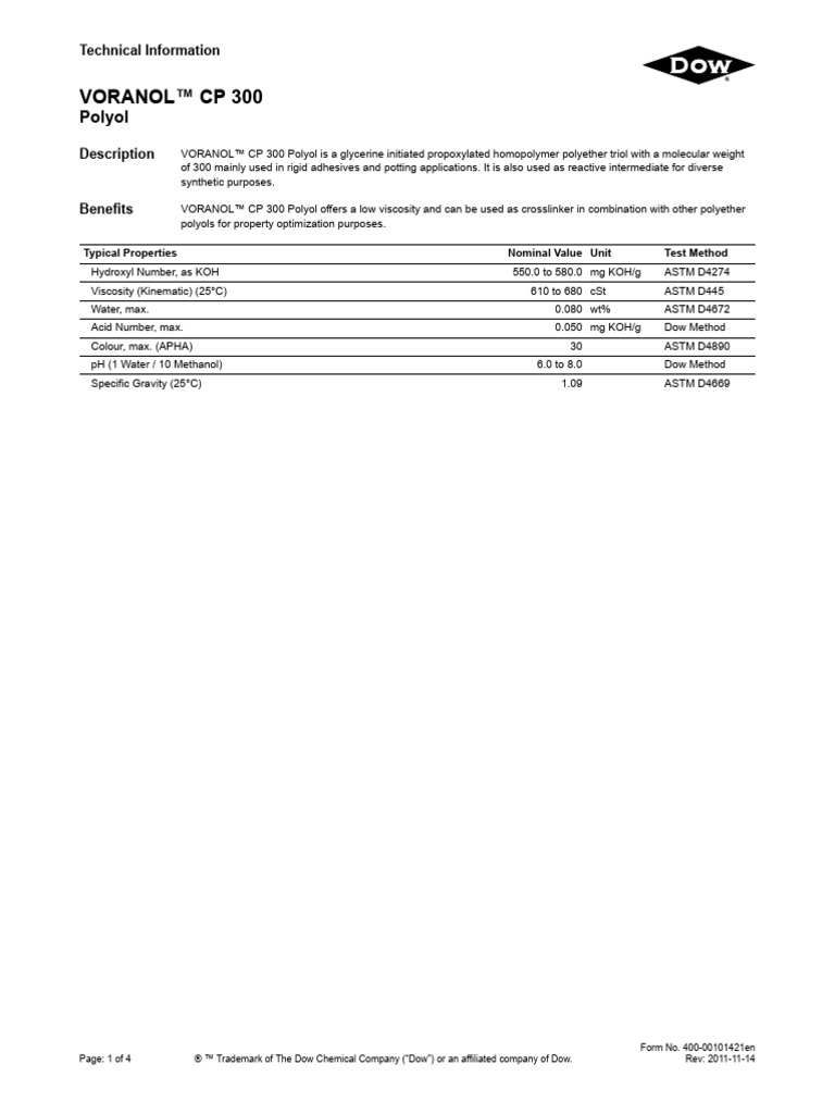 400-00101421en-voranol-cp-300-polyol-tds | PDF