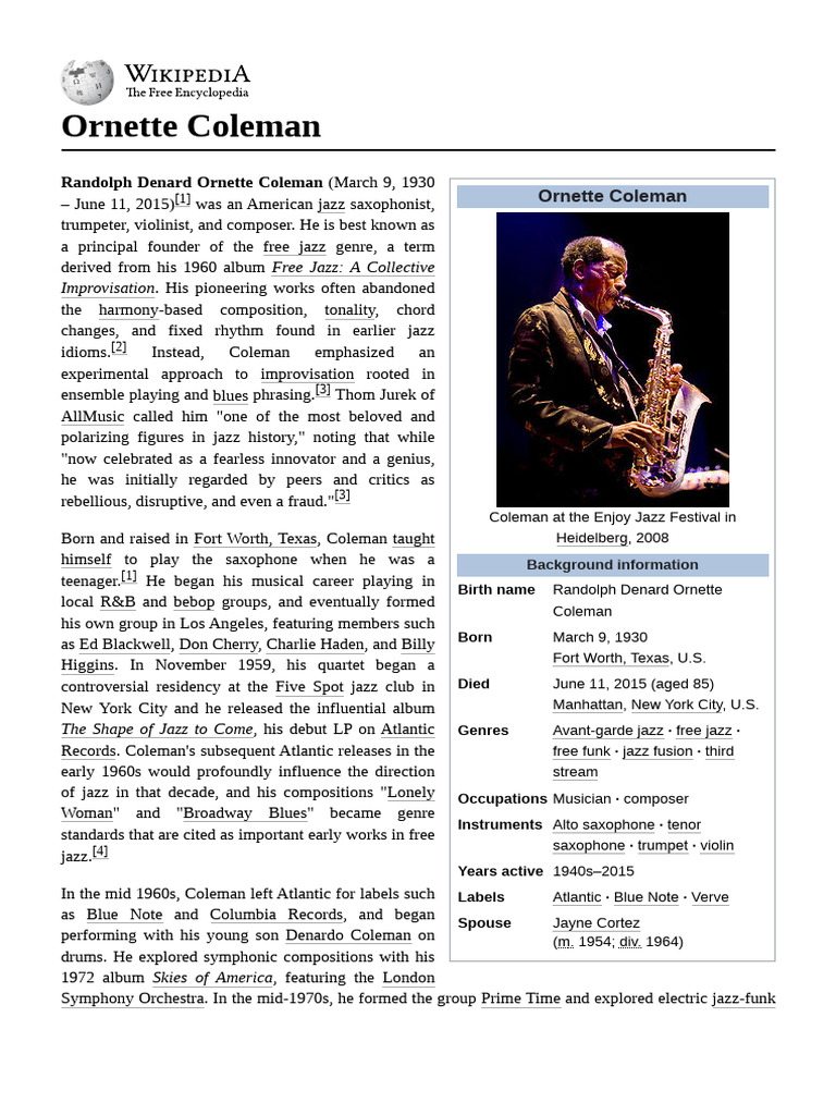 Ornette_Coleman | PDF | African American Music | Jazz