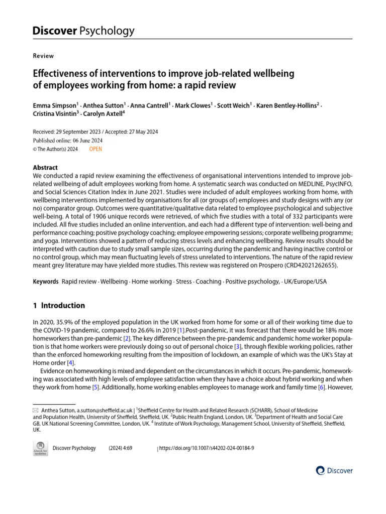 Effectiveness of Interventions To Improve Job Related Wellbeing of ...