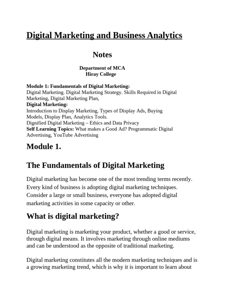 Fundamentals of Digital Marketing-Unit1 | PDF | Digital Marketing | Advertising