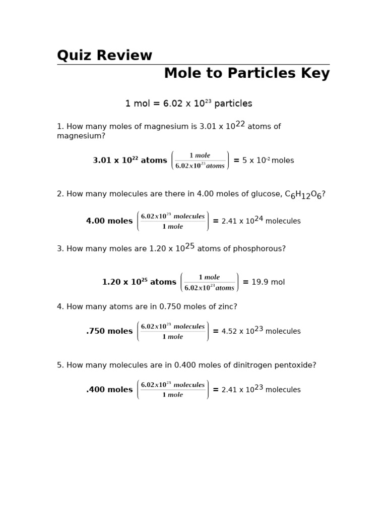 Mole - Conversions - Worksheet-Answers 2 | PDF