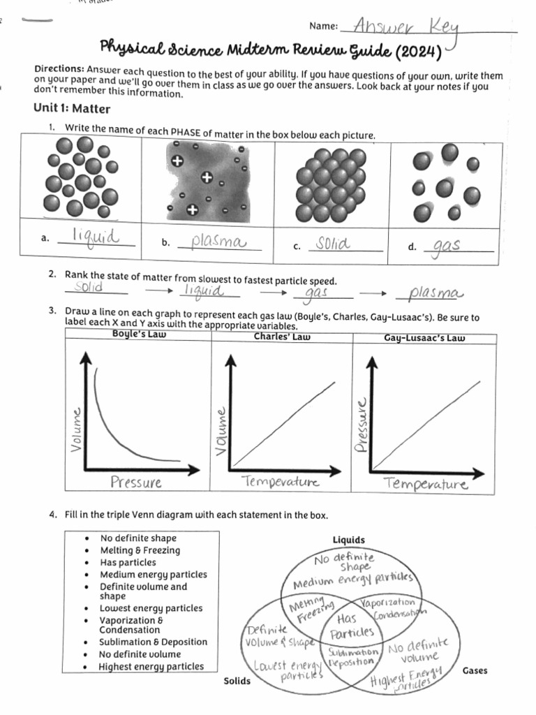 Physical Science Midterm Review Guide KEY | PDF