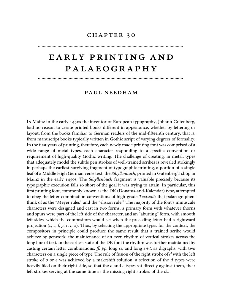 Latin Palaeography (Part I (I.5) Chapter 30 - Early printing adn ...