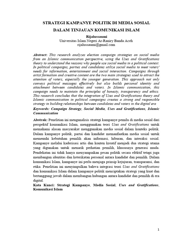Jurnal Strategi Kampanye Politik Di Media Sosial | PDF