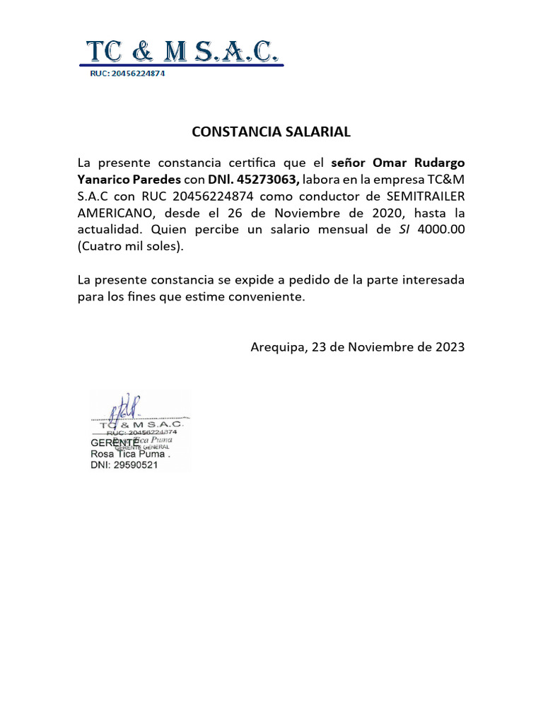 CONSTANCIA SALARIAL | PDF