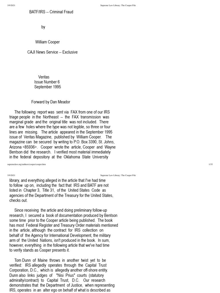 BATF - IRS - The Cooper File | PDF | Internal Revenue Service | Bureau Of Alcohol
