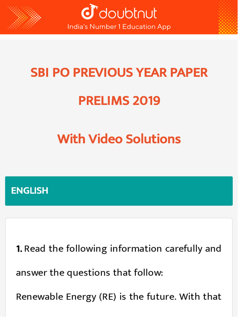 SBI PO Prelims 2019 Paper with Solutions | PDF | Sustainable Energy ...