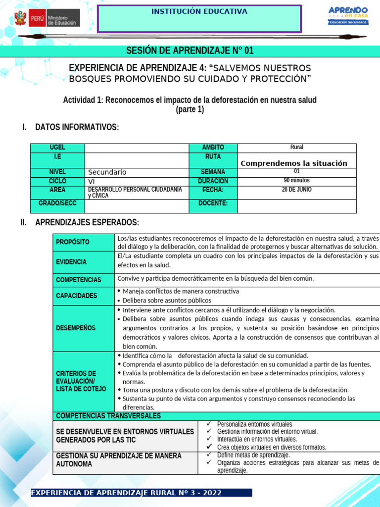 2° DPCC Rural Sesión 1 (1) Eda 4 | PDF | Aprendizaje | Deforestación