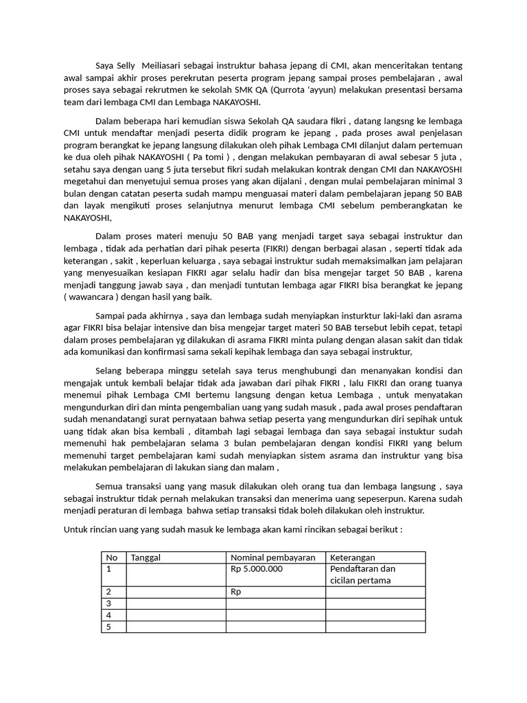 Resume Bu Selly Instruktur CMI | PDF