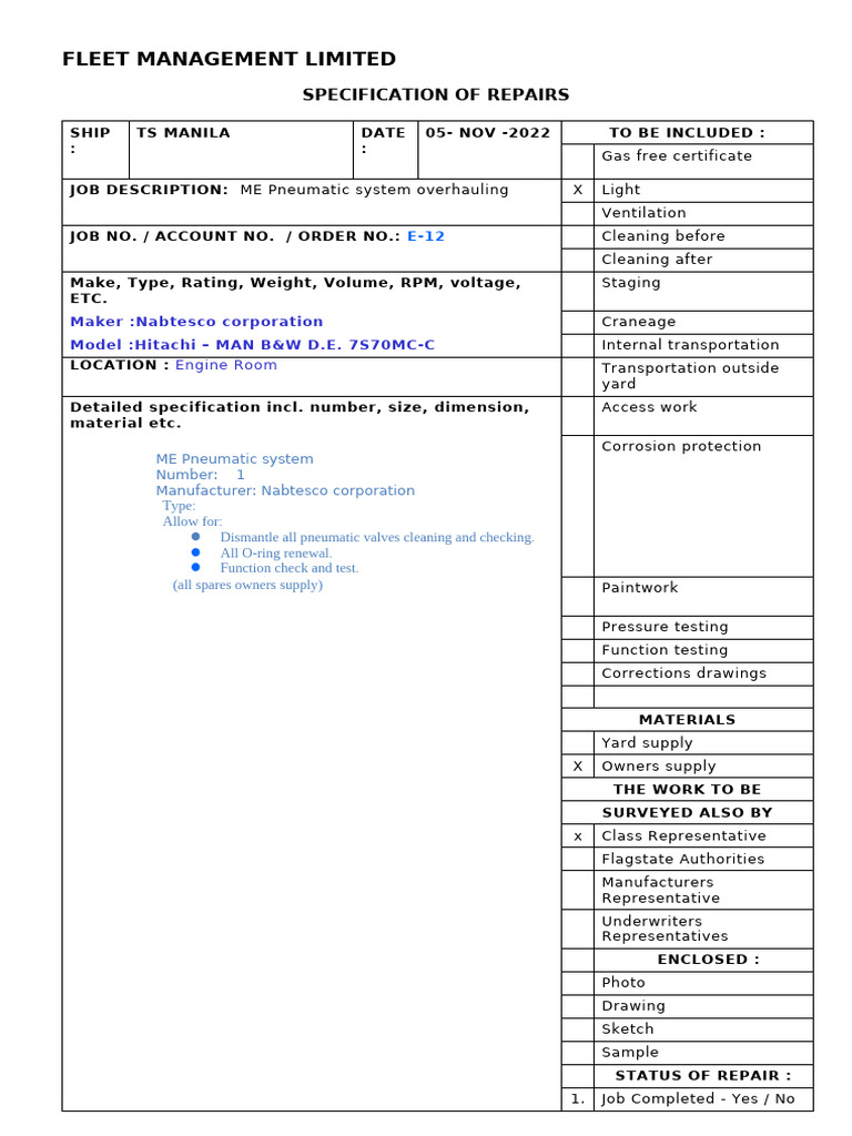 E 12-Me Pneumatic System Overhaul | PDF