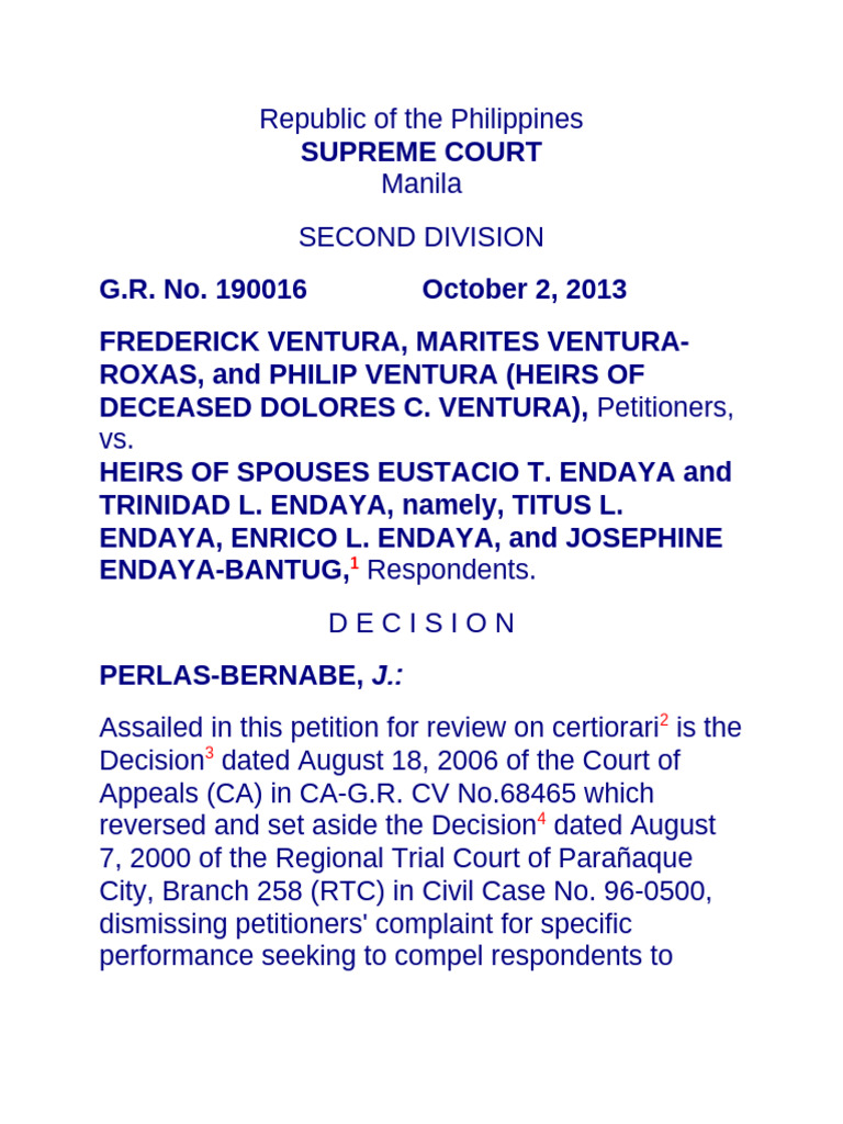 Ventura Vs Spouses Endaya | PDF | Lawsuit | Property