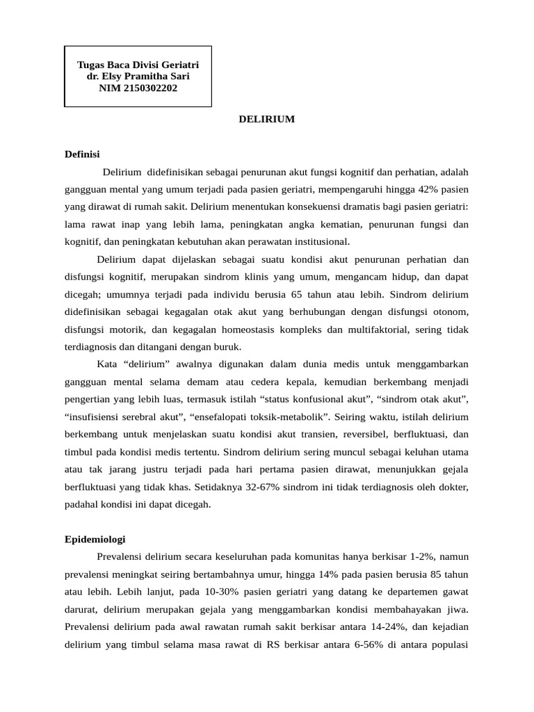 Tugas Baca Delirium Elsy | PDF