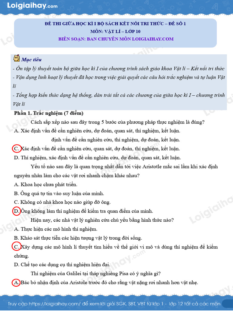 De Thi Giua Hoc Ki 1 Vat Li 10 Ket Noi Tri Thuc de So 01 1694766589 | PDF