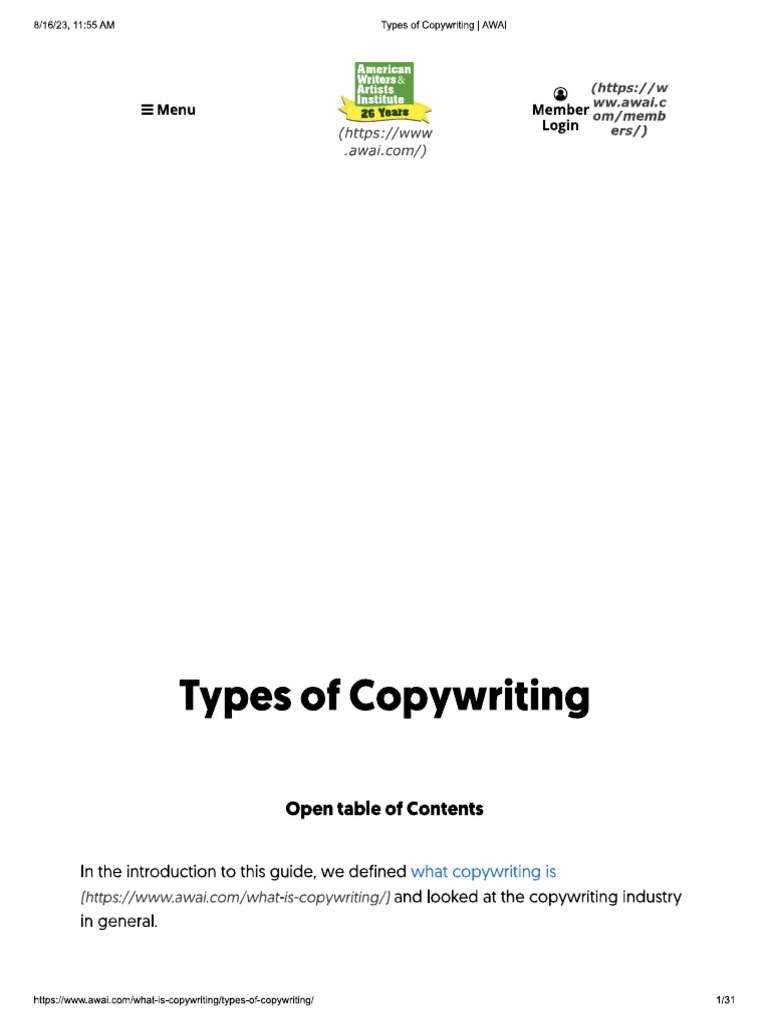 Types of Copywriting - AWAI | PDF