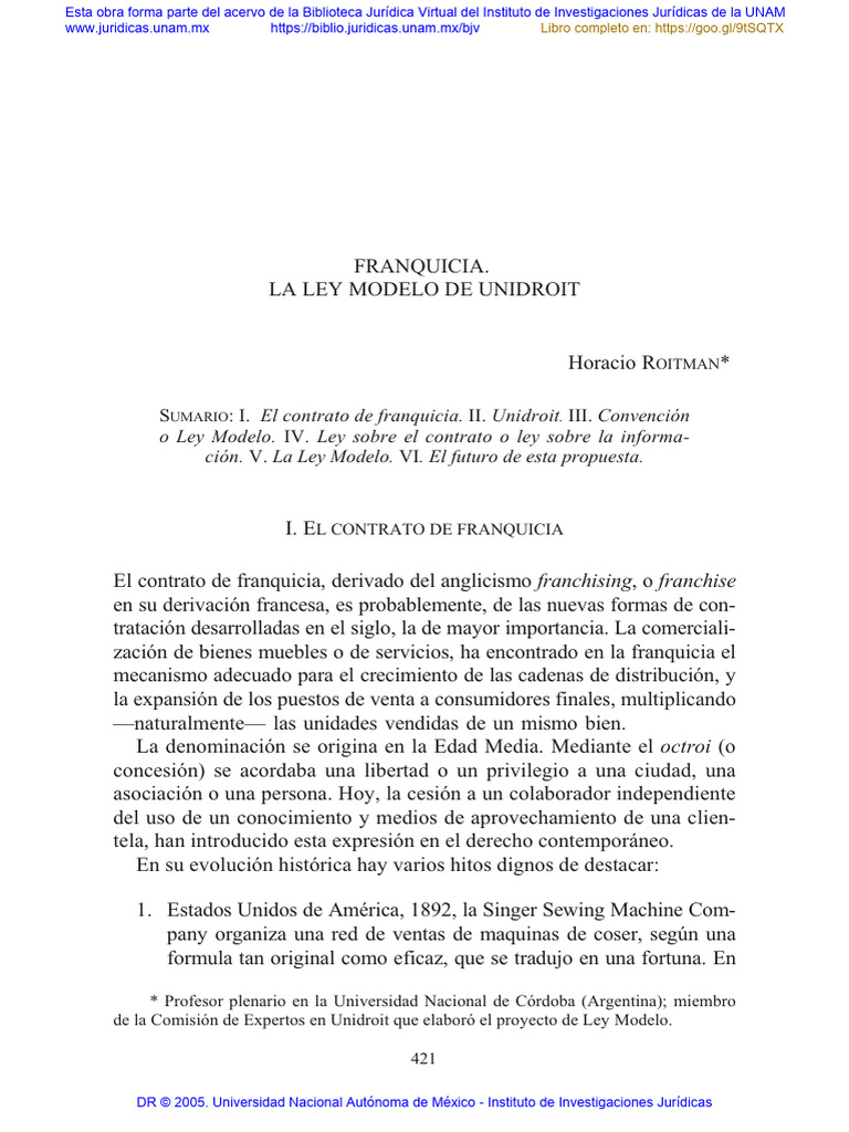 Franquicia y Ley Modelo de Unidroit | PDF | Franquiciamiento | Justicia