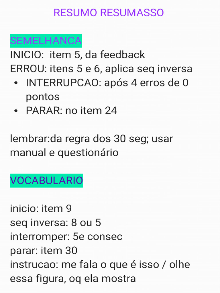 WASI I Resumo Resumasso | PDF