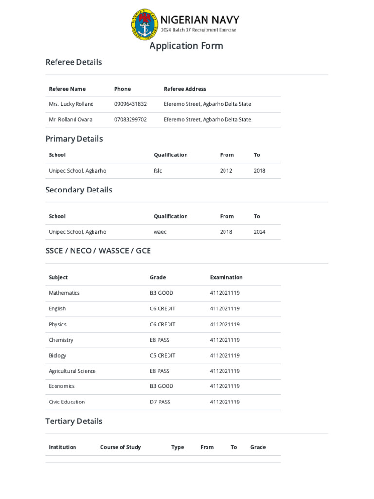 Nigerian Navy Application Form 2025 | PDF