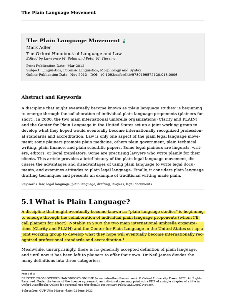 The Plain Language Movement in Law | PDF | Lease | Leasehold Estate
