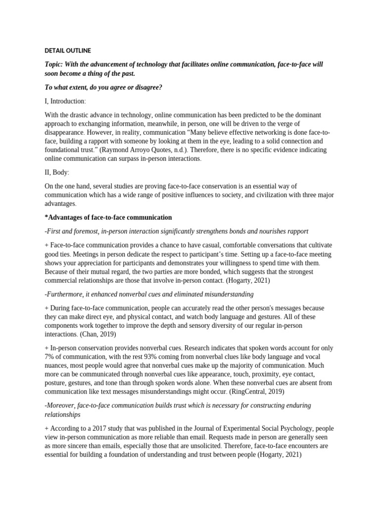 DETAIL OUTLINE College Writing | PDF | Nonverbal Communication ...