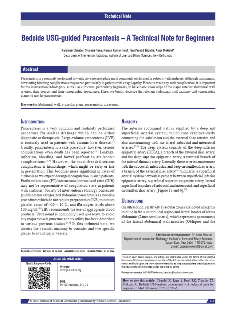 Ultrasound-Guided Paracentesis Basics | PDF | Interventional Radiology ...