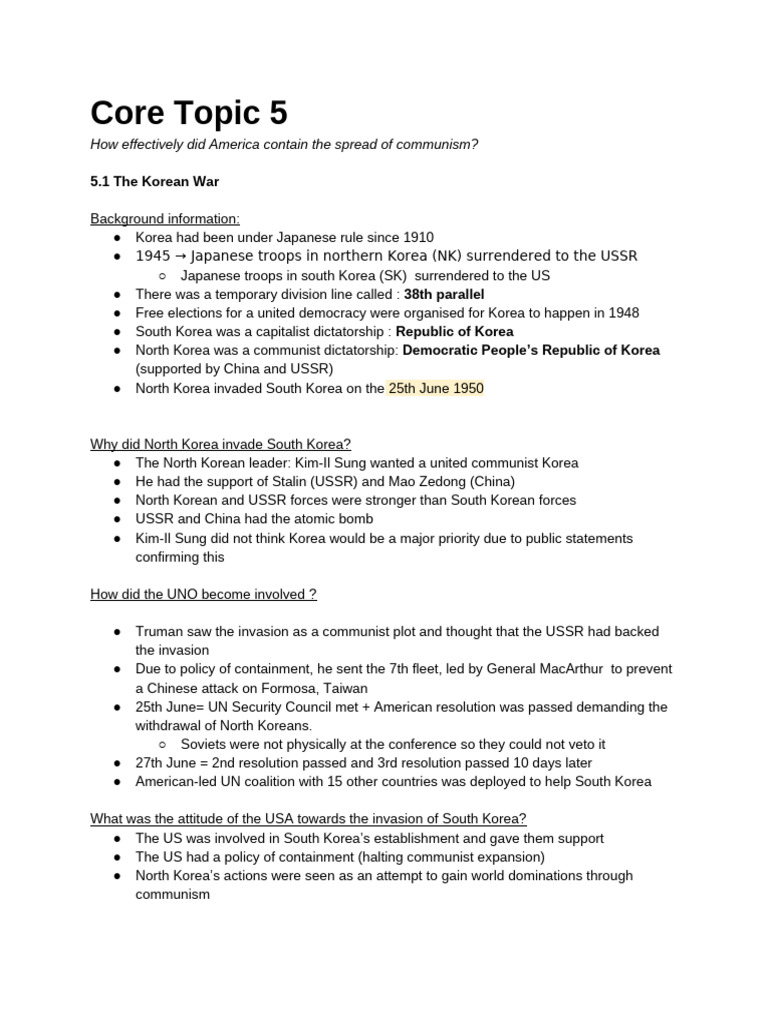 Core Topic 5 IGCSE History | PDF | Korean War | Nikita Khrushchev